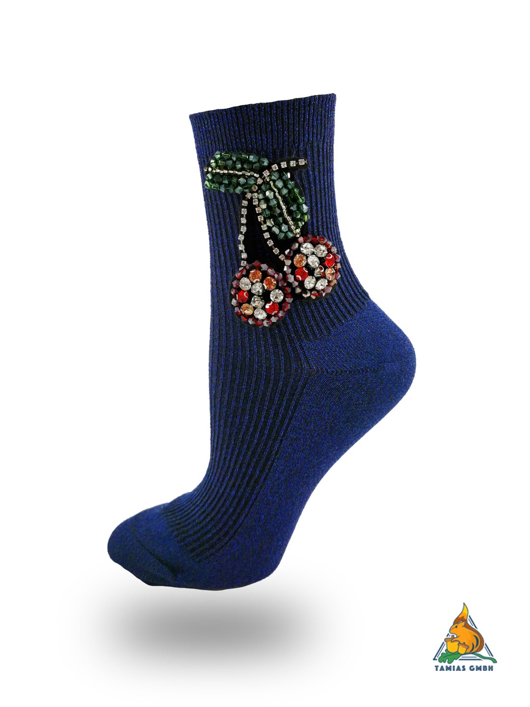 Unique Glitter Cherries Socks Hand Made Ladies Girl Stockings Blue ...