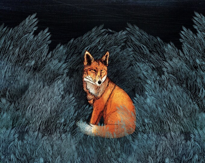 The Fox and Moon // A4 Art Print - Etsy