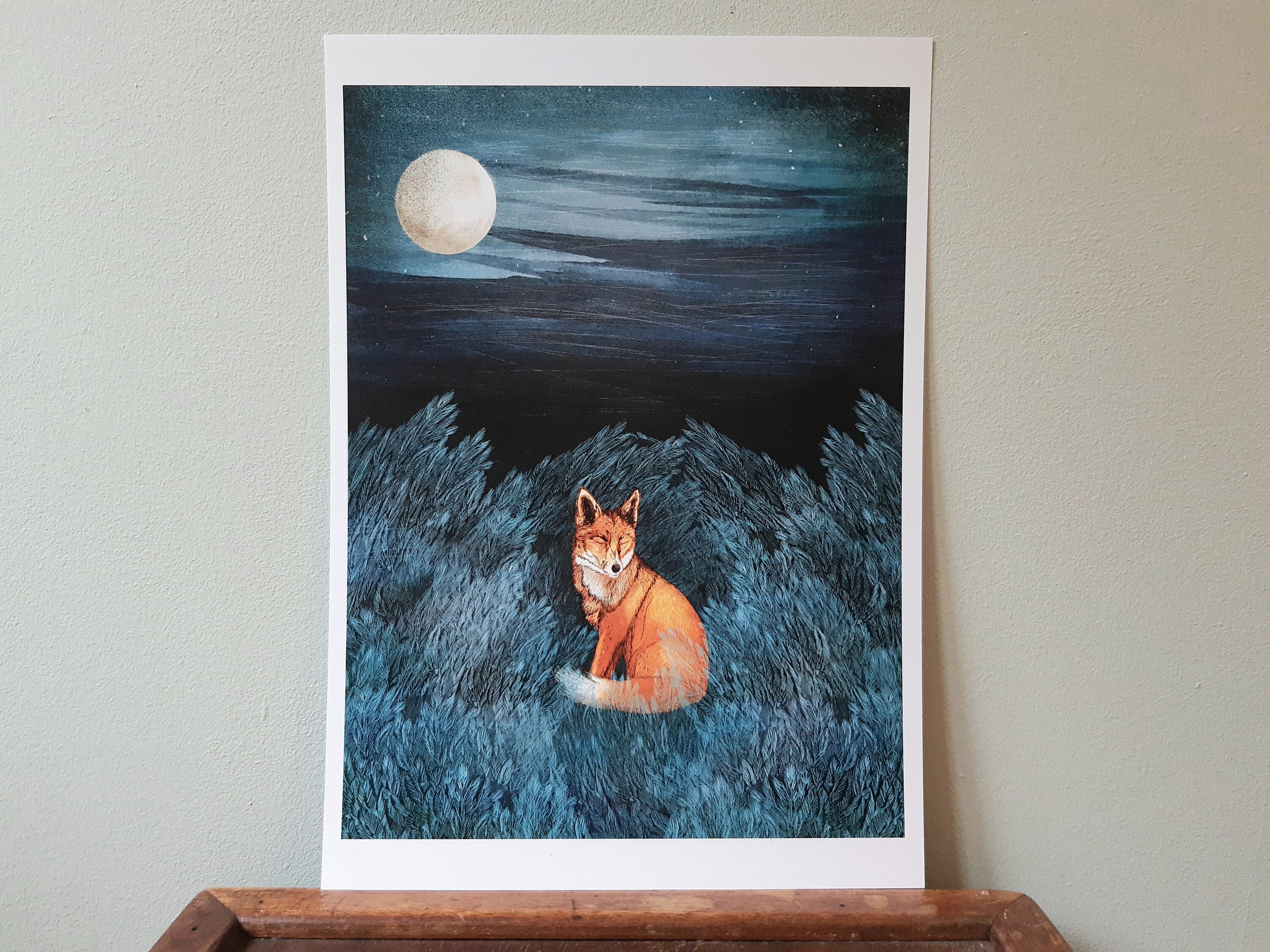 The Fox and Moon // A4 Art Print - Etsy