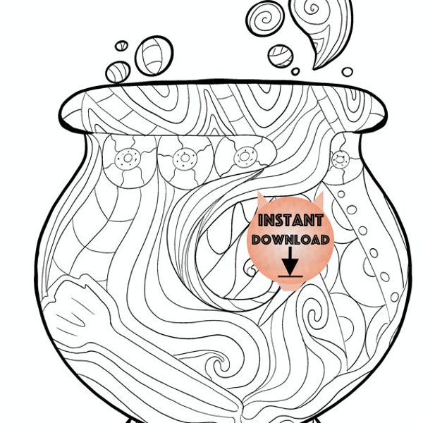 Cauldron Coloring Page - Etsy