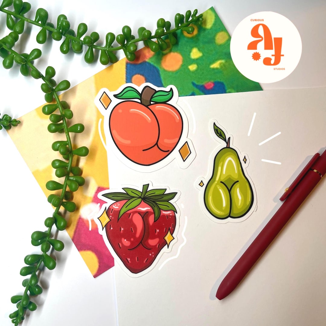 Cheeky Fruit Stickers: Pear, Strawberry, Peach - Waterproof Vinyl - Etsy