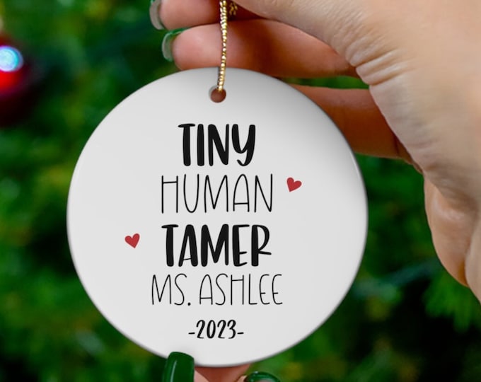 Tiny Human Tamer Teacher Ornament - Wood Log Christmas Decor - Teacher ...