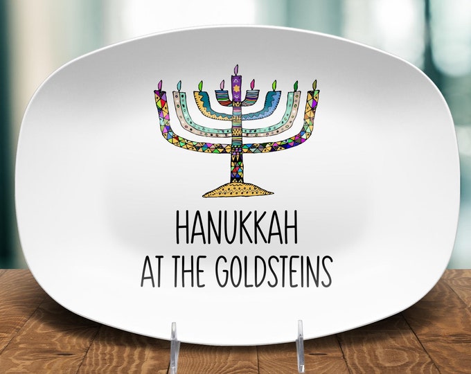 Hand Painted Hanukkah Plate: Large Ceramic Menorah Platter (14.5") - Etsy