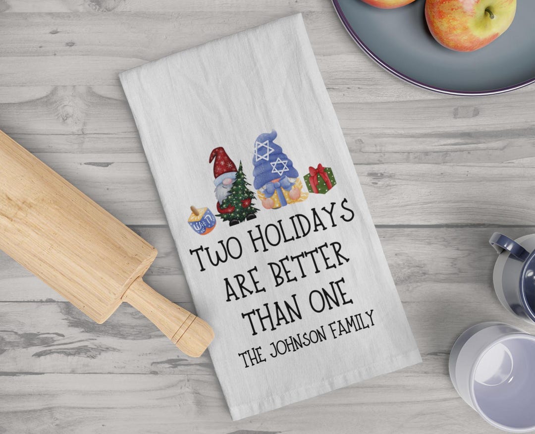 Personalized Christmas and Hanukkah Tea Towel, Interfaith Family Gifts ...