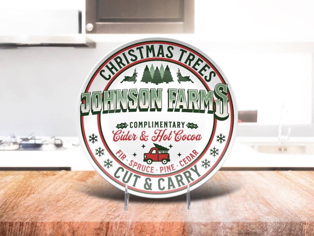 Personalized Christmas Tree Farm Monogram Name Plate, Christmas Plate ...