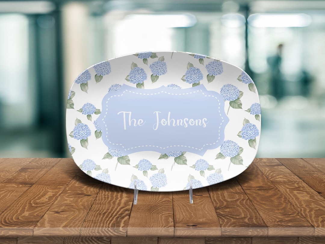 Hydrangea Platter, Personalized Name Platter, Wedding Engagement Gift ...