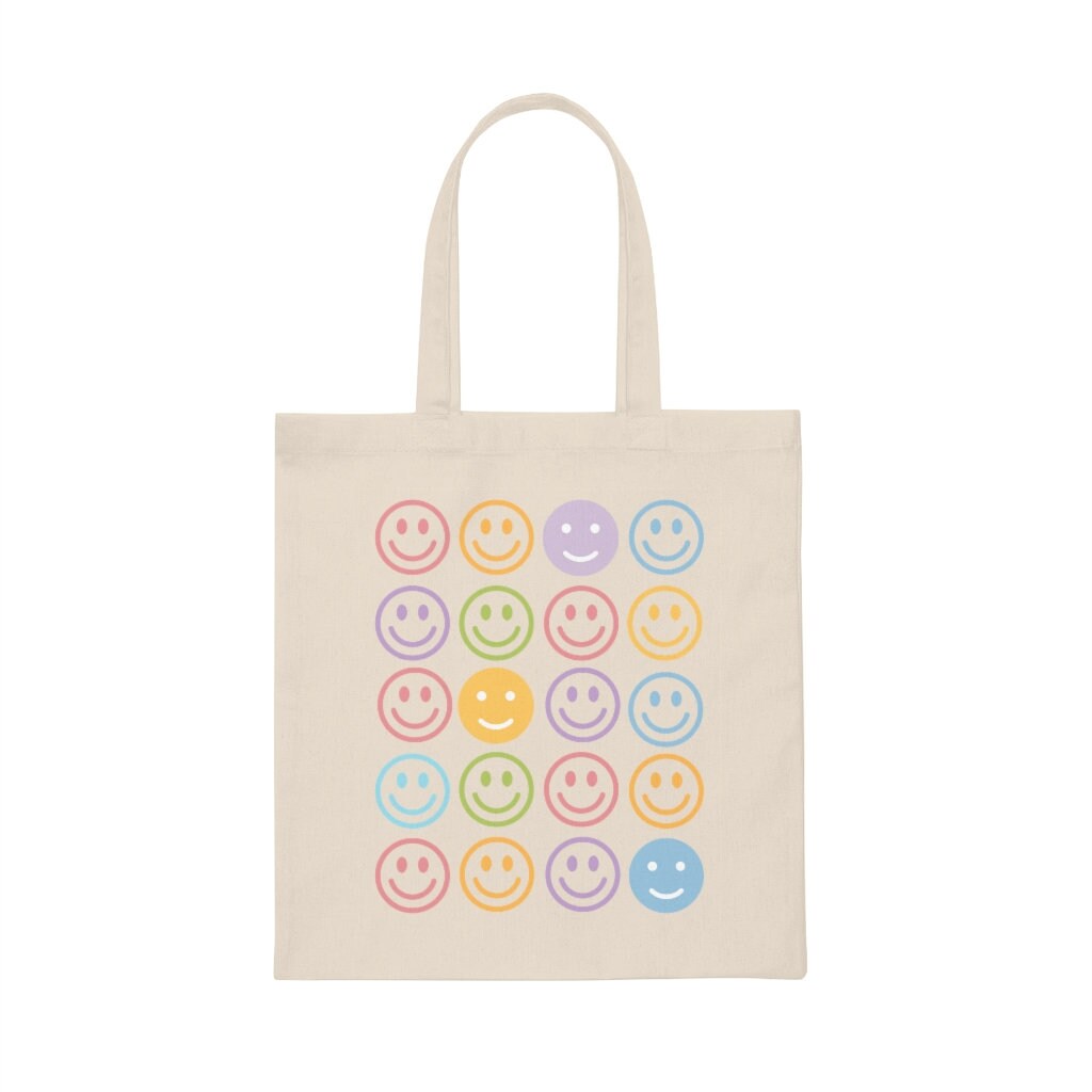 Smiley Face Canvas Tote Bag Retro Tote Reusable Tote Eco - Etsy
