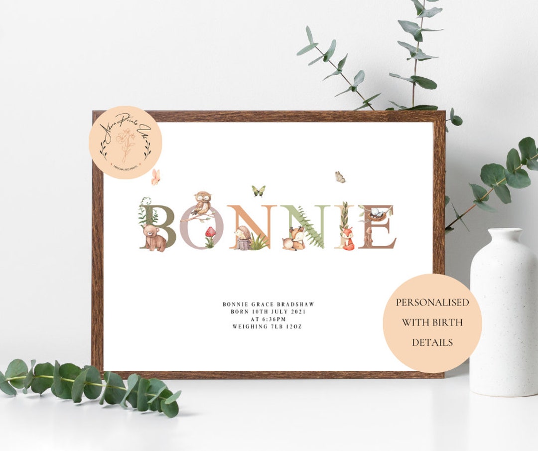 Personalised Woodland Name Print, Woodland Nursery Decor, Woodland ...