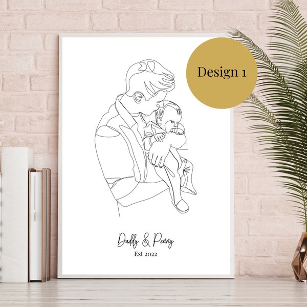 Father and Daughter Line Drawing - Etsy