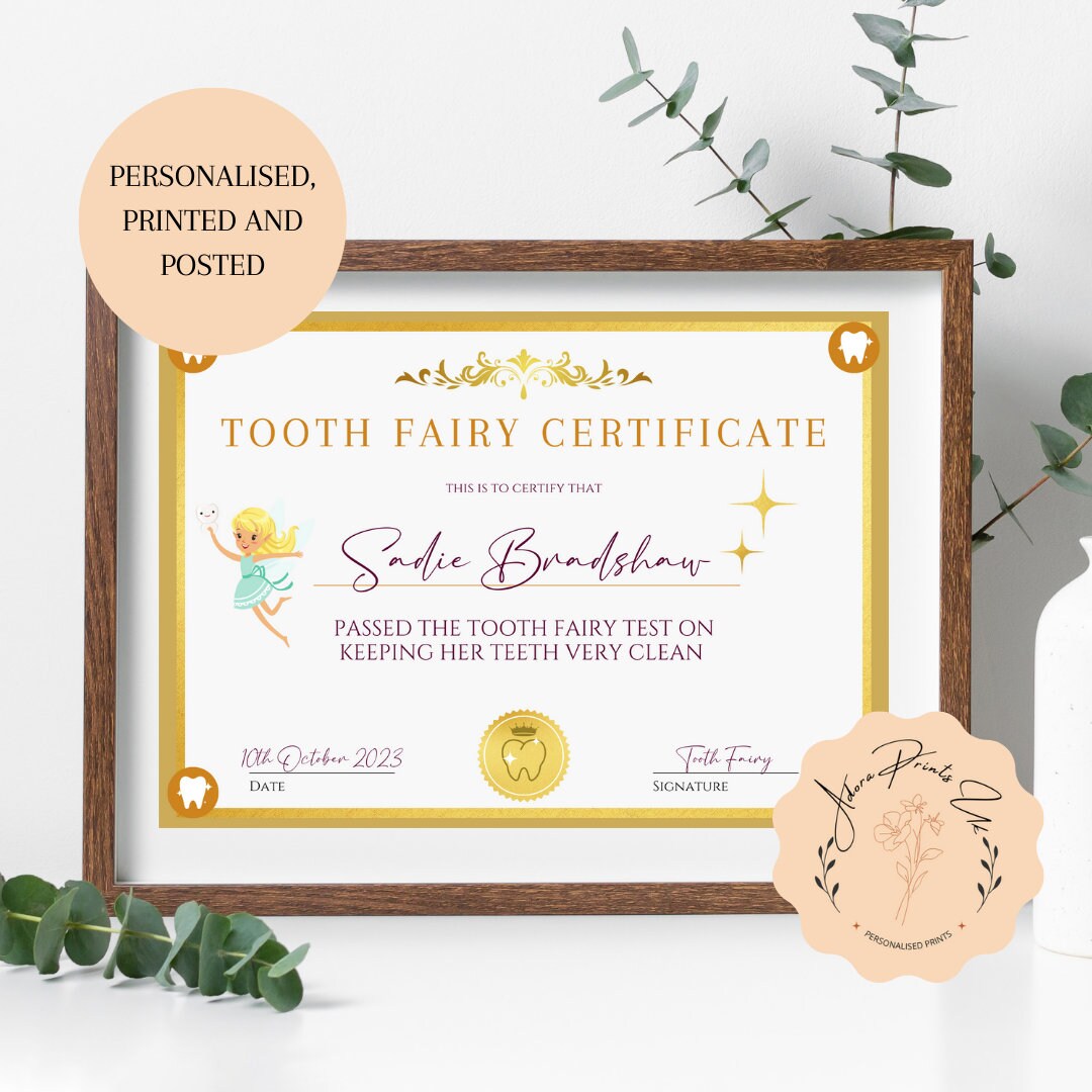 Personalised Tooth Fairy Certificate, Lost Tooth Award, Custom ...
