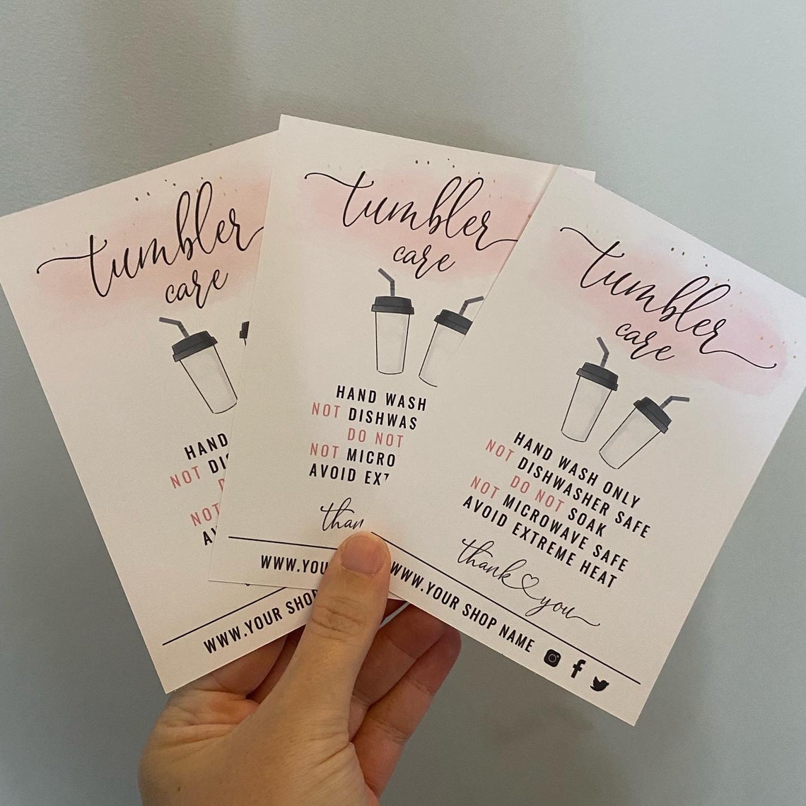 Tumbler Care Cards Business Cards Care Cards - Etsy