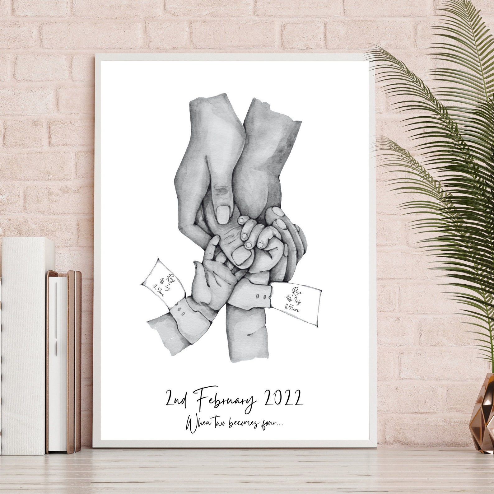 Twins Gift Print Personalised Twins Baby Holding Hands New - Etsy