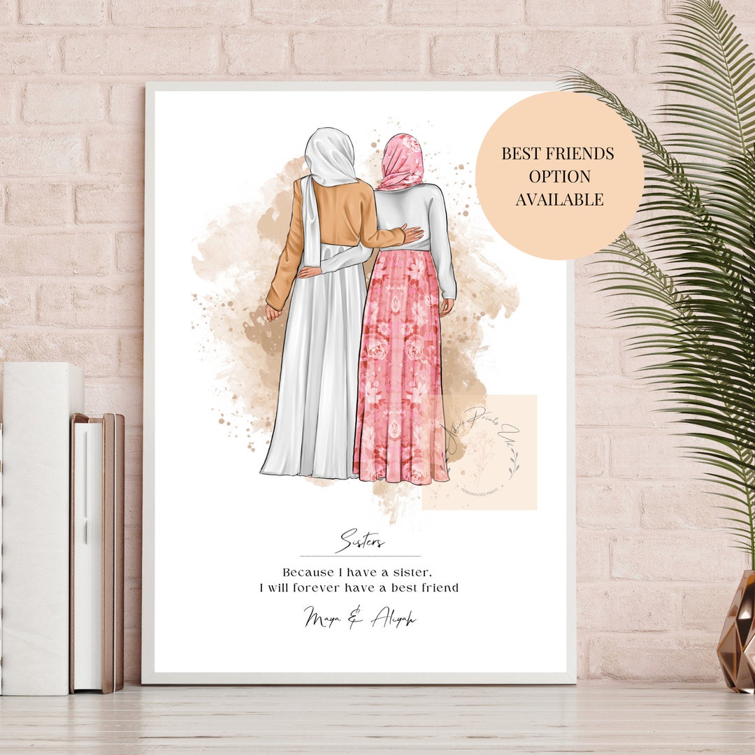 Personalised Sisters Print, Muslim Friends, Best Friends Print, Gift ...