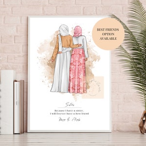 Personalised Sisters Print, Muslim Friends, Best Friends Print, Gift ...