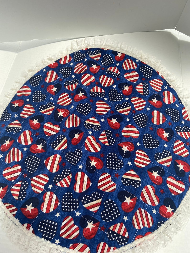 Patriotic Red /white /blue Table Topper Aprox 20 in W/trim /your Chice ...