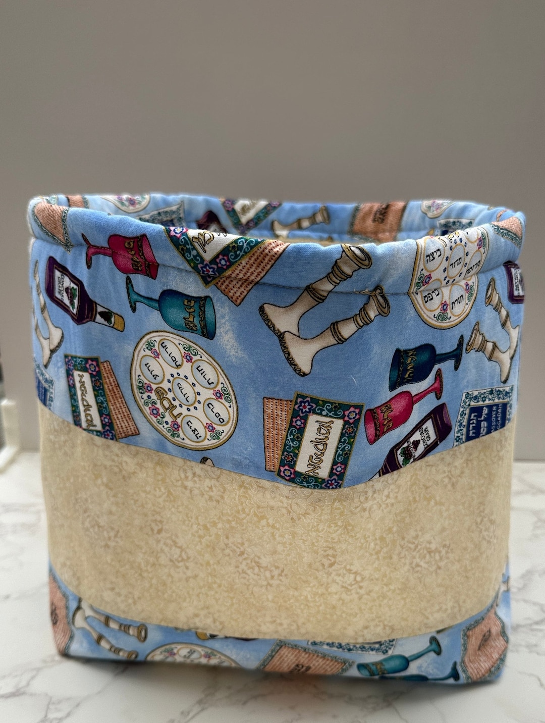 Beautiful Passover Fabric Basket, Multi Color, Gold Etch, Cotton Lined ...