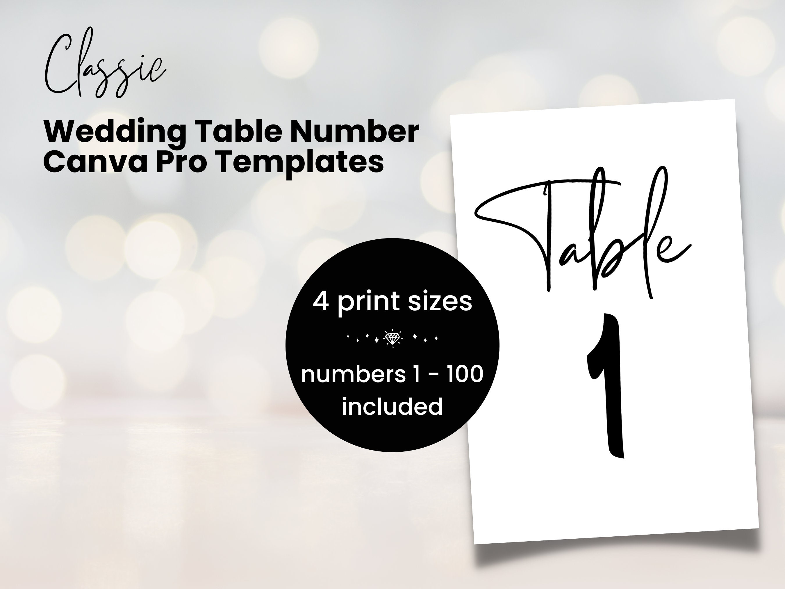 Table Numbers Canva Templates, Classic Wedding Table Numbers Templates ...