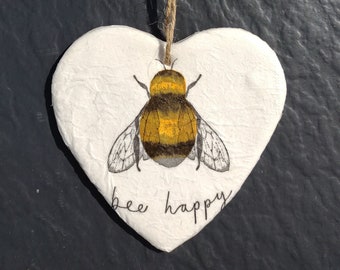 Bee Heart, Medium Decoupage Bee Clay Heart, Decoupage Gift, Rustic Bees ...