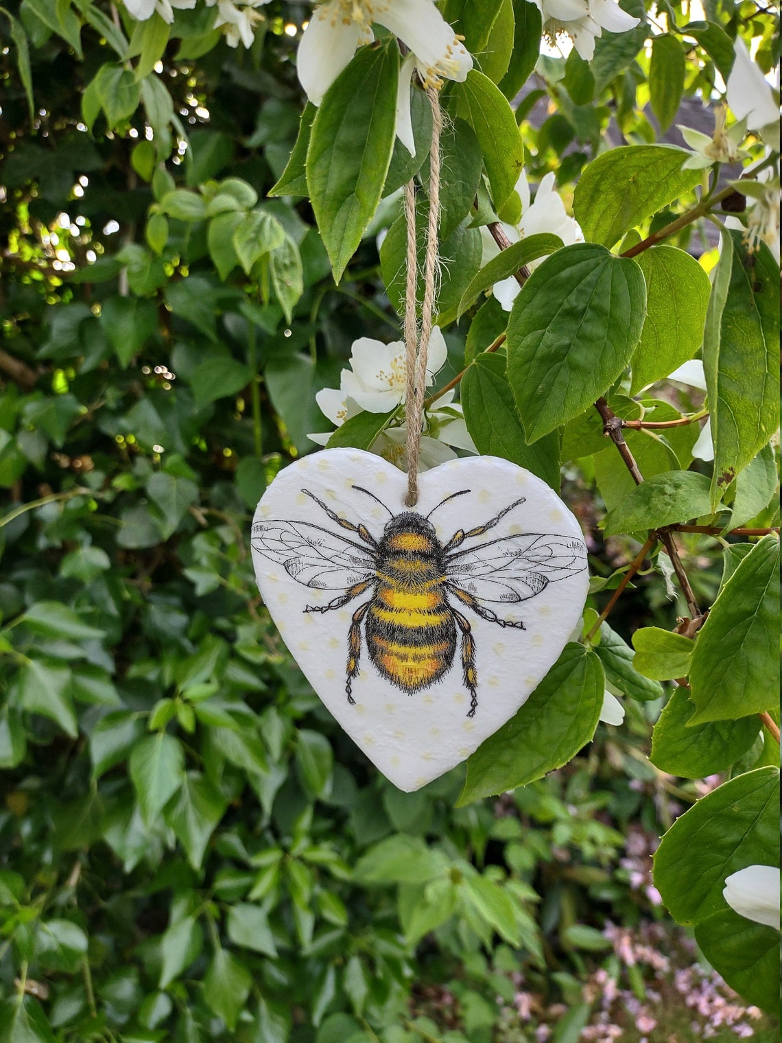 Bee Heart, Medium Decoupage Bee Clay Heart, Decoupage Gift, Rustic Bees ...