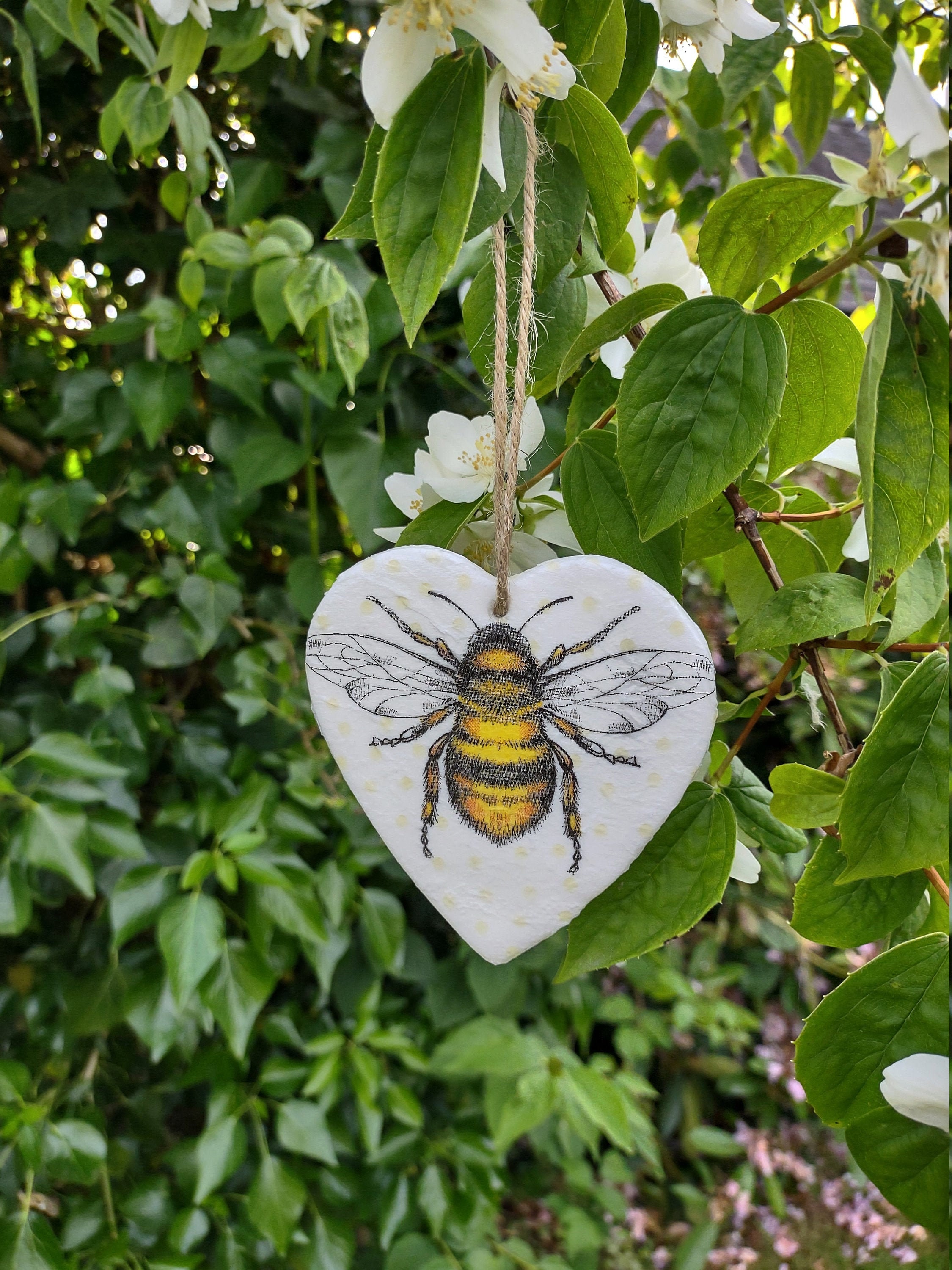 Bee Heart, Medium Decoupage Bee Clay Heart, Decoupage Gift, Rustic Bees ...