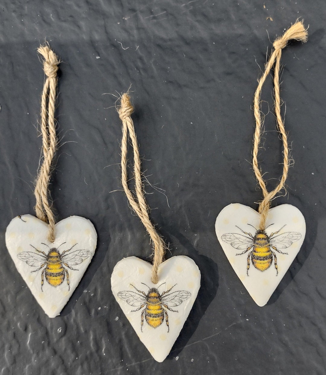 Bee Heart, Decoupage Bee Clay Heart, Decoupage Gift, Hanging Heart ...