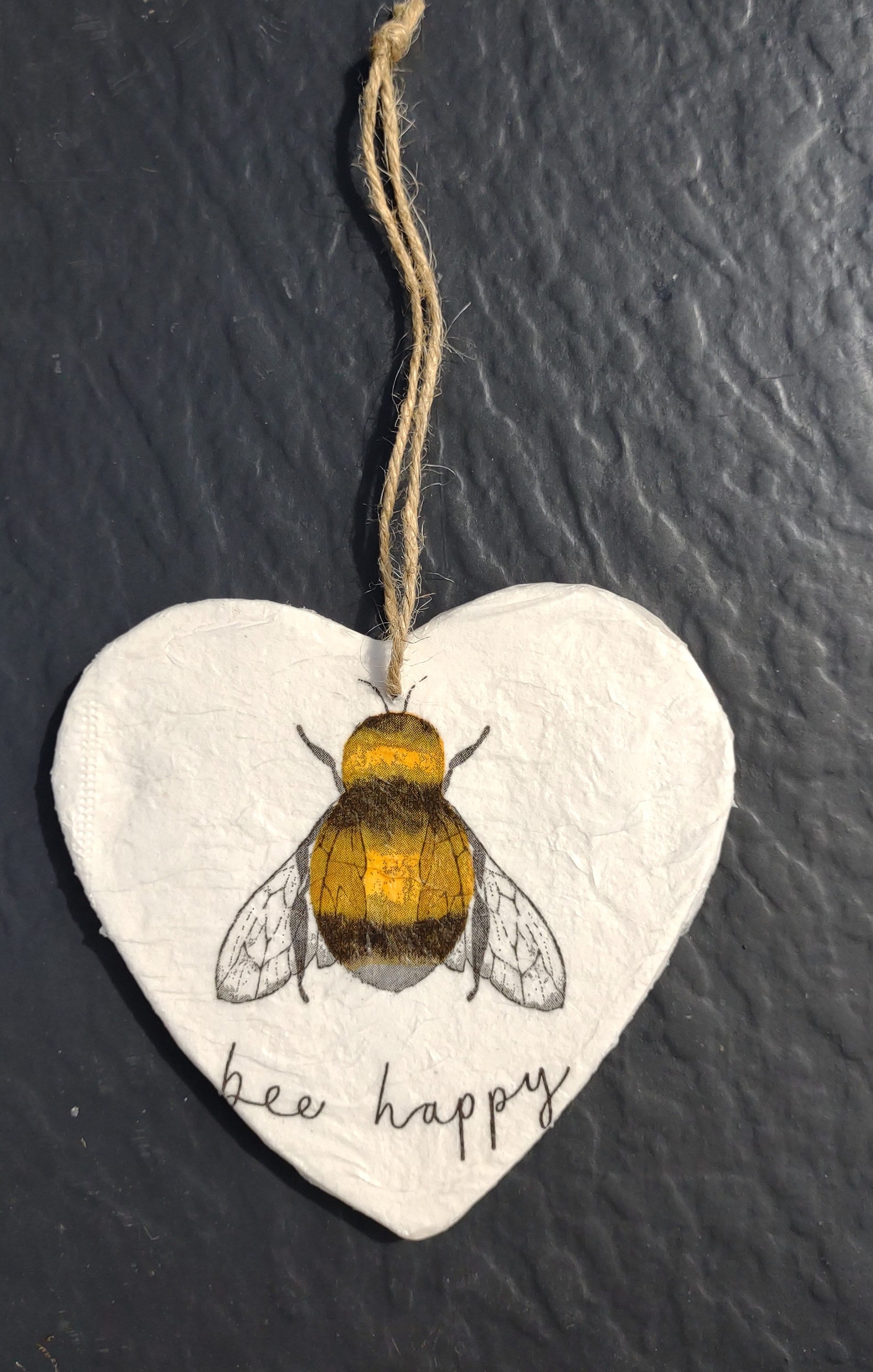 Bee Heart, Large Decoupage Bee Clay Heart, Decoupage Gift, Bee Happy ...