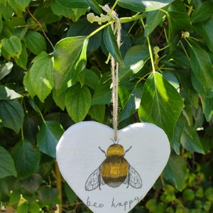 Bee Heart, Large Decoupage Bee Clay Heart, Decoupage Gift, Bee Happy ...