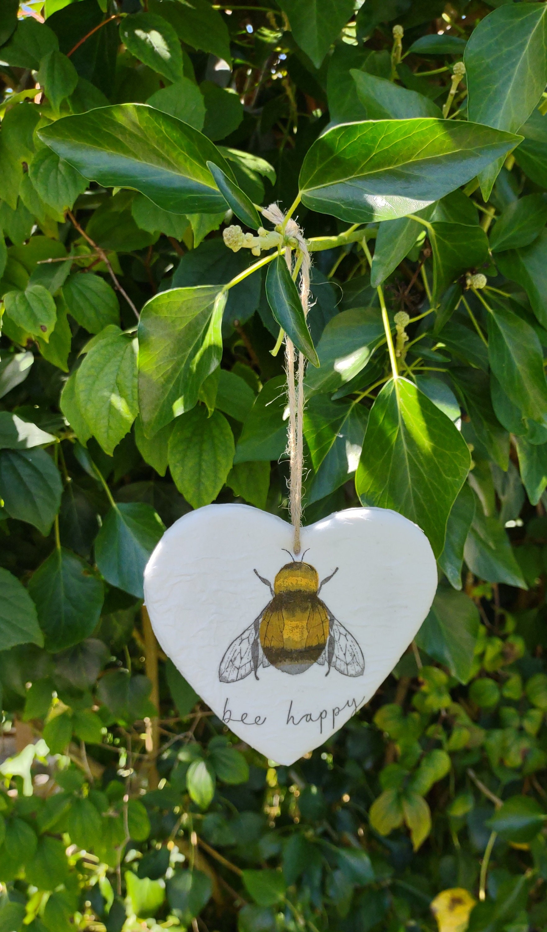 Bee Heart, Large Decoupage Bee Clay Heart, Decoupage Gift, Bee Happy ...