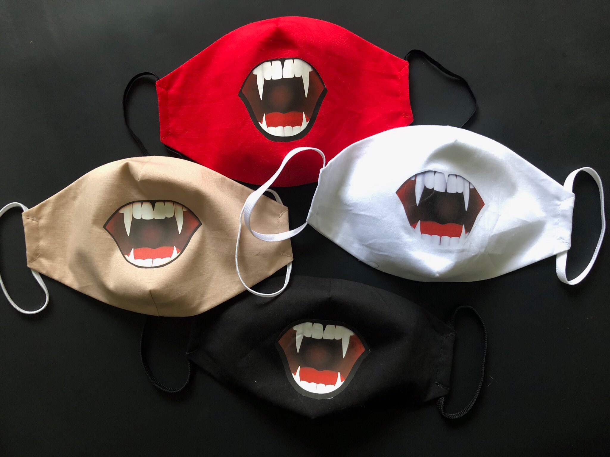 FACE MASK Black and White Beige Vampire Teeth Double Cotton Best ...