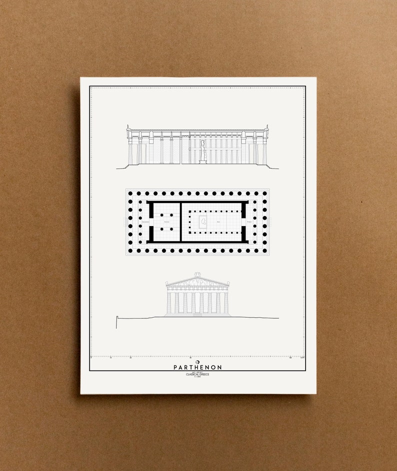 PARTHENON PRINT / Architectural Blueprint Poster Architecture Sheet ...