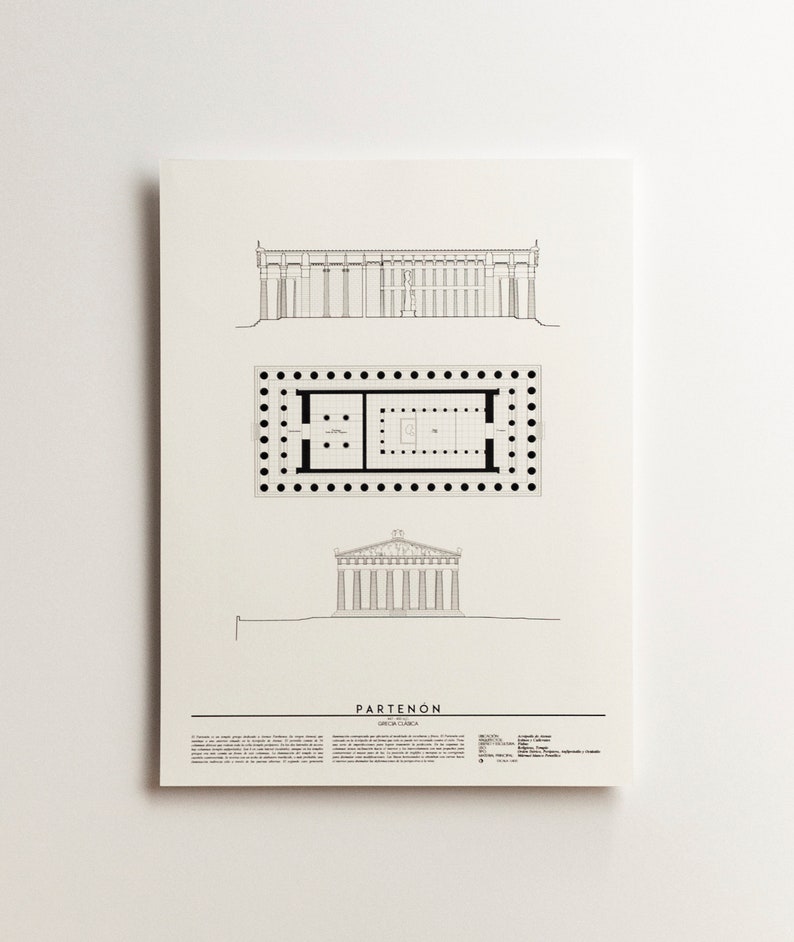 PARTHENON PRINT / Architectural Blueprint Poster - Architecture Sheet ...
