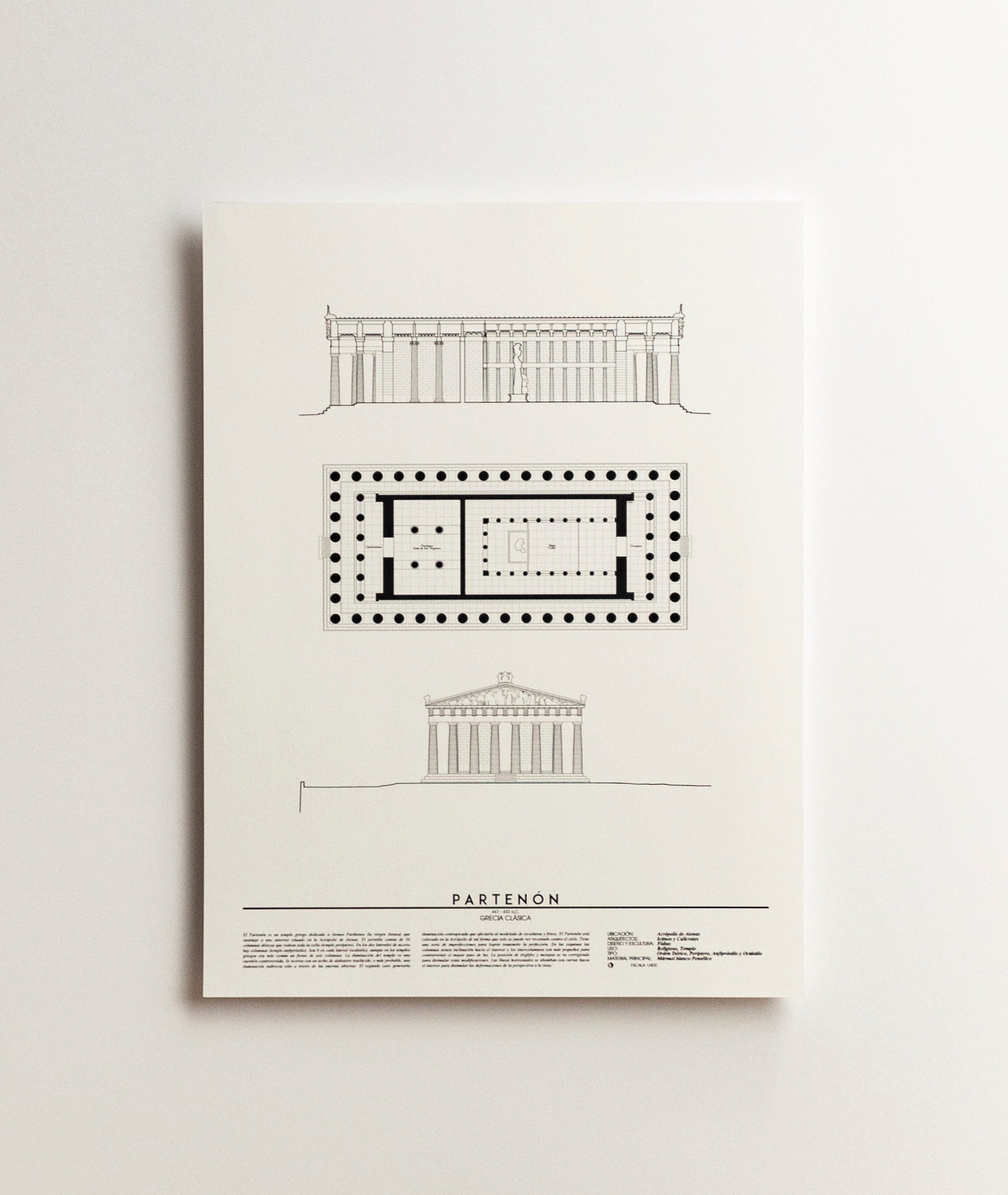 PARTHENON PRINT / Architectural Blueprint Poster - Architecture Sheet ...