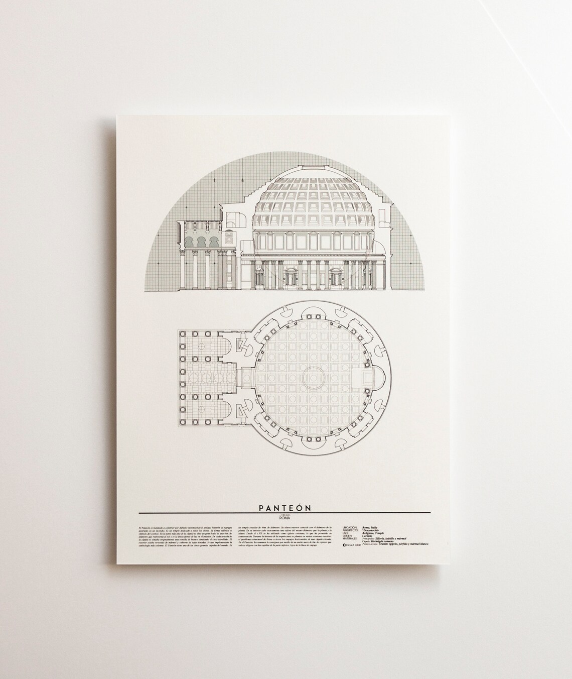 PANTHEON PRINT / Architectural Blueprint Poster Architecture - Etsy