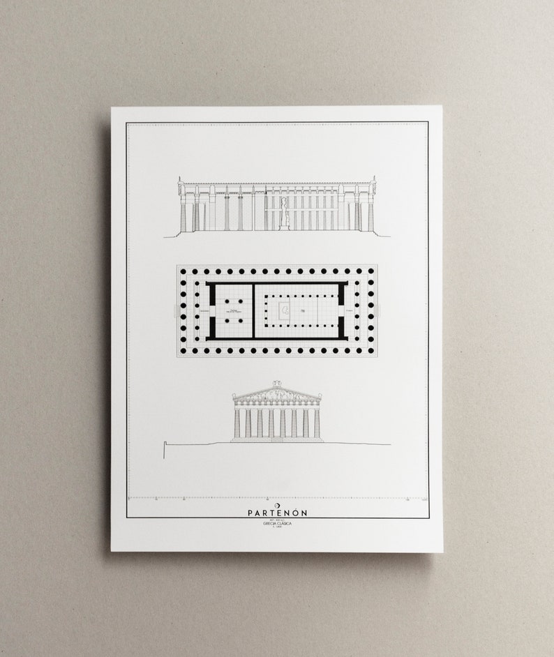 PARTHENON PRINT / Architectural Blueprint Poster - Architecture Sheet ...