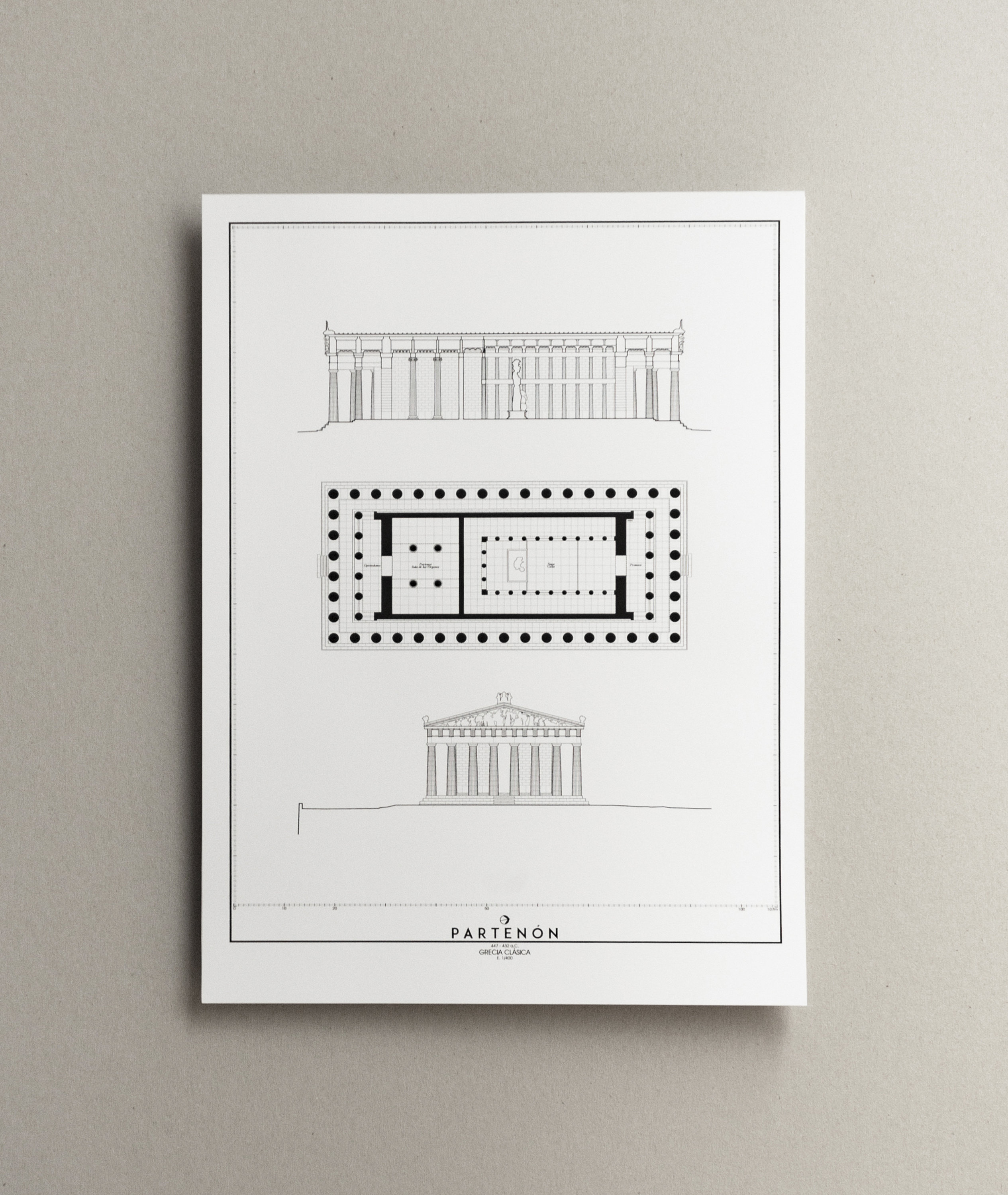PARTHENON PRINT / Architectural Blueprint Poster - Architecture Sheet ...
