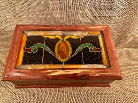 Handmade Custom Cedar Box With Victorian Stained Glass Lid | Etsy