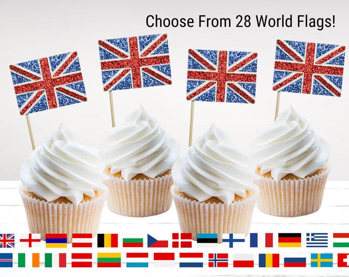 Glitter Flag Toppers, World Flags, Cupcake Toppers, Cake Picks, Baking ...