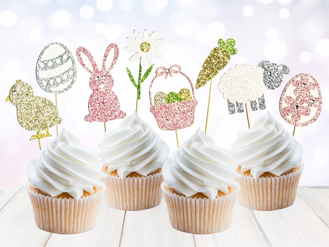 Glitter Easter Toppers, Cupcake Toppers, Cake Picks, Party Decor ...