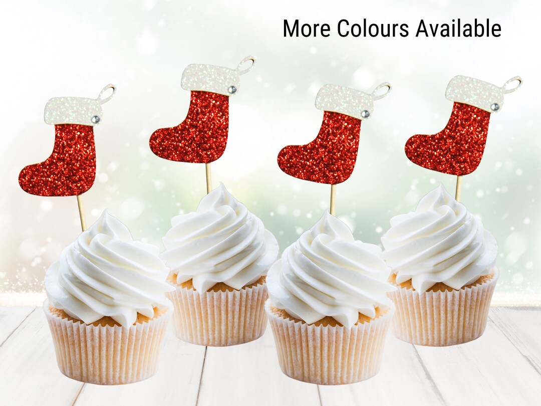 Glitter Stocking Toppers, Christmas Cupcake Toppers, Cake Picks, Party ...