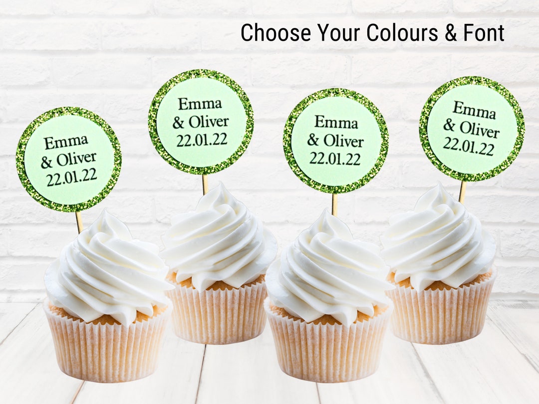 Personalised Couple Glitter Toppers, Double Layer Cupcake Toppers, Cake ...