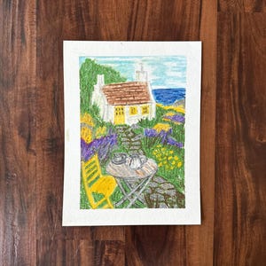 ORIGINAL Oil Pastel Drawings/paintings, Sunset, Cottage, Cat - Etsy