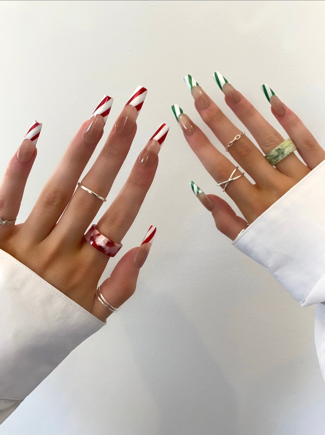 PEPPERMINT FRENCH Set Holiday Nails Luxury Press on Nails - Etsy
