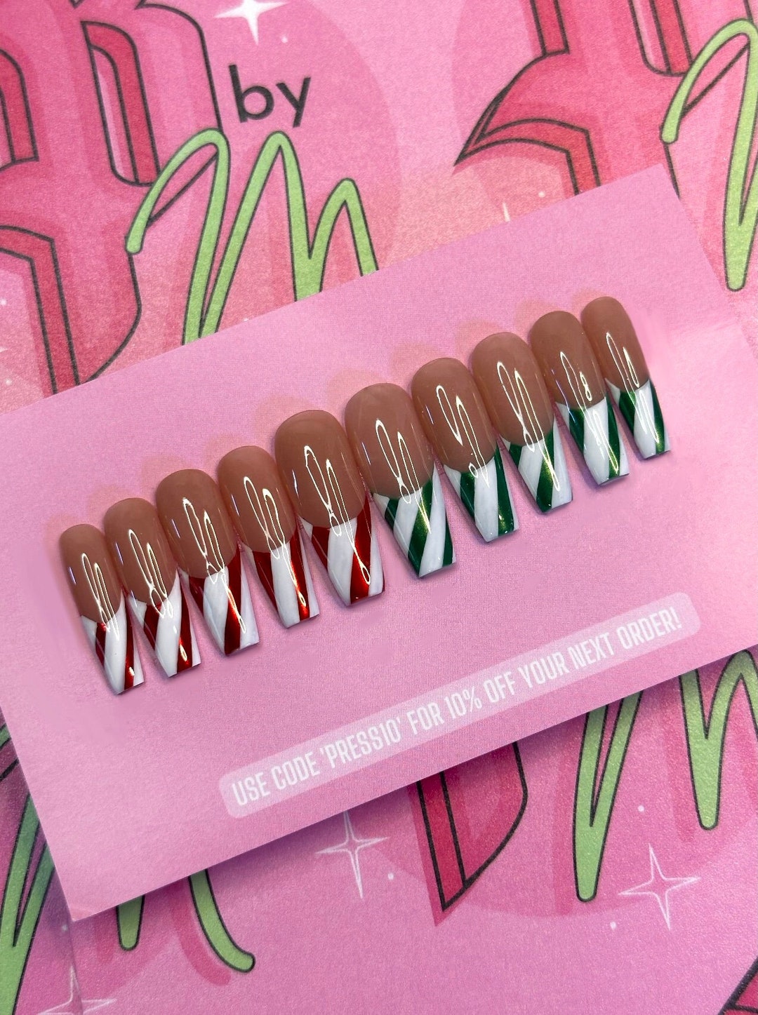 PEPPERMINT FRENCH Set | Holiday Nails | Luxury Press on Nails |glue on ...