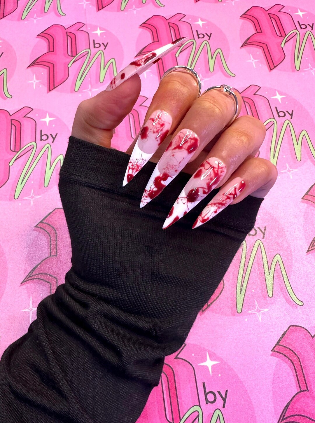 MARY Bloody Set Luxury Press on Nails Glue on Nails Press on Nails Fake ...