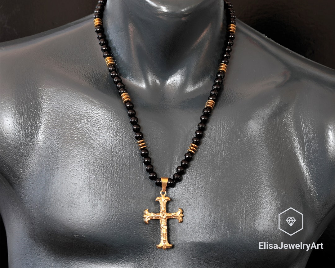 Limited Edition Cross Necklace Stailess Steel Pendant Black Onyx ...