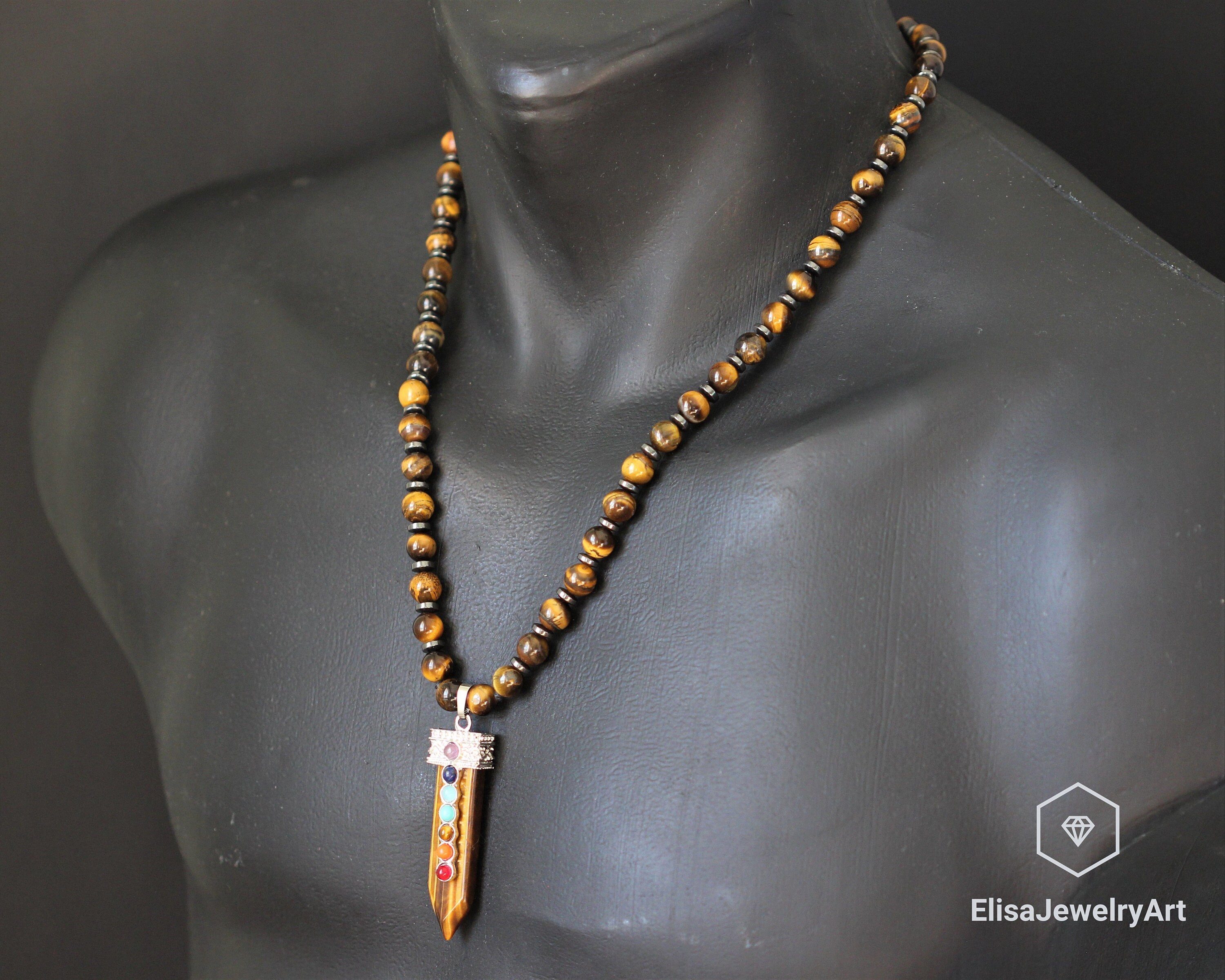 Healing 7 Chakra Tiger Eye Pendant Necklace Natural Tiger Eye - Etsy