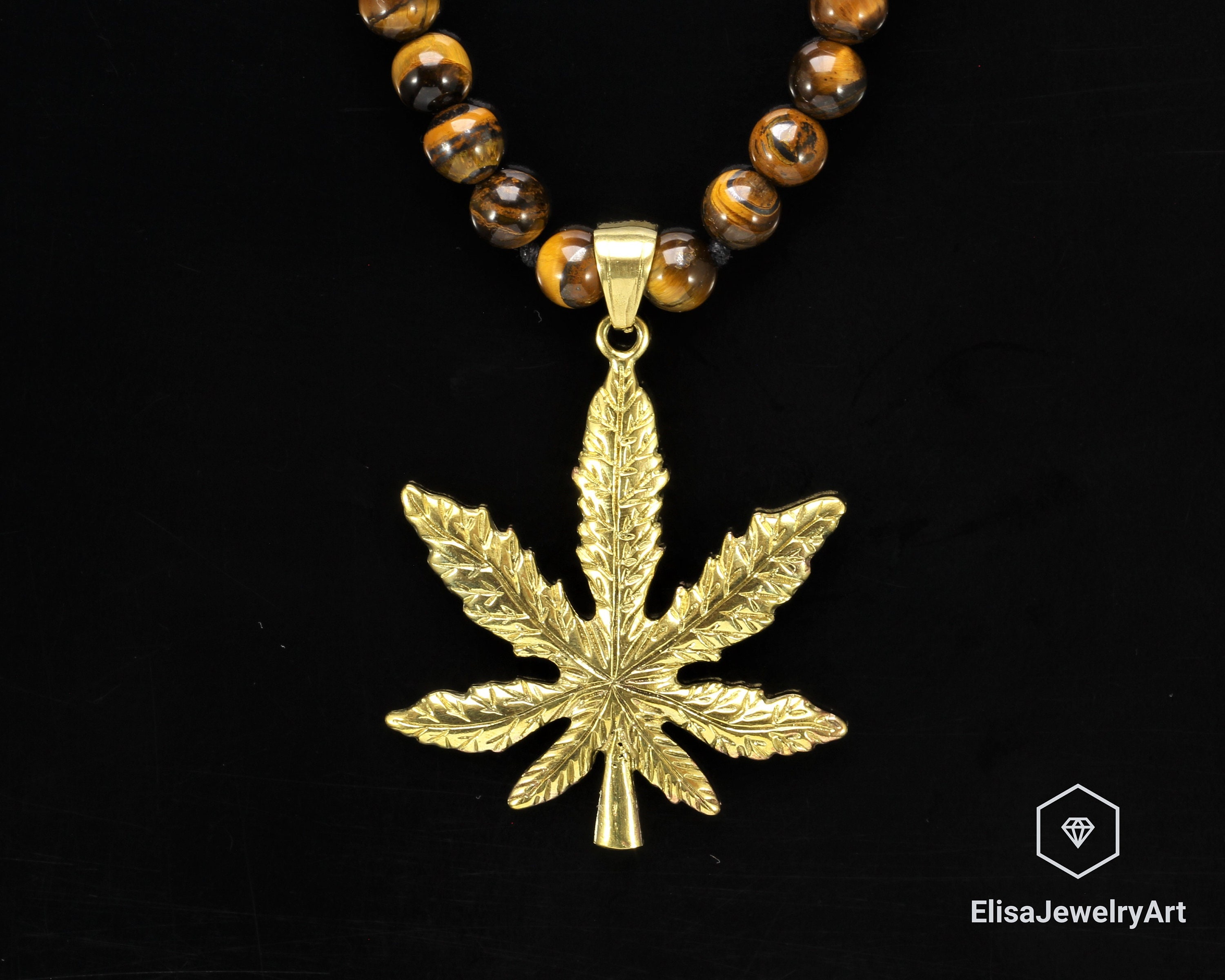 Marijuana Leaf Necklace Natural Tiger Eye Amethyst Beads | Etsy