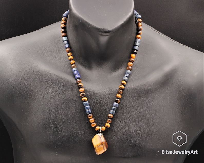 Men's Protection Necklace Big Raw Tiger Eye Pendant Beads - Etsy