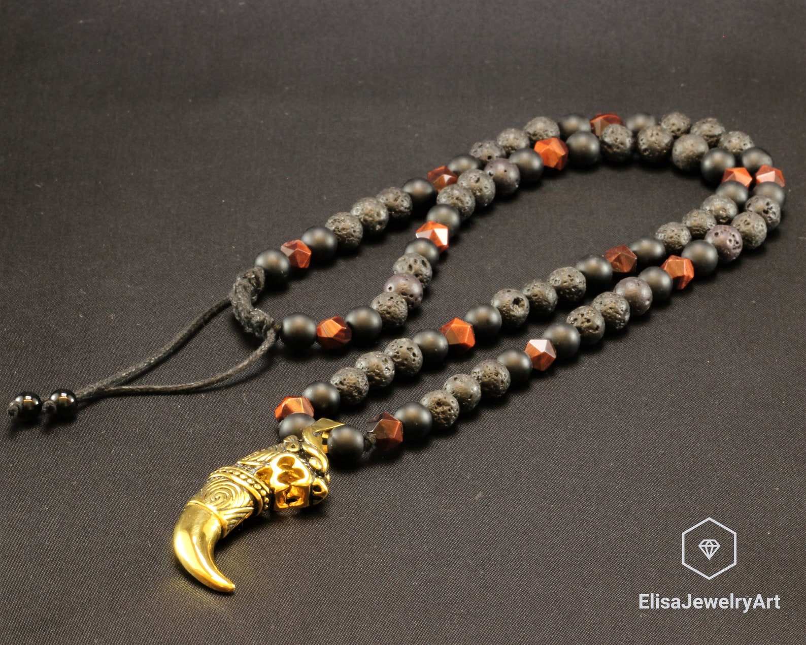 Tiger Tooth Necklace Men's Natural Red Tiger Eye Beads - Etsy