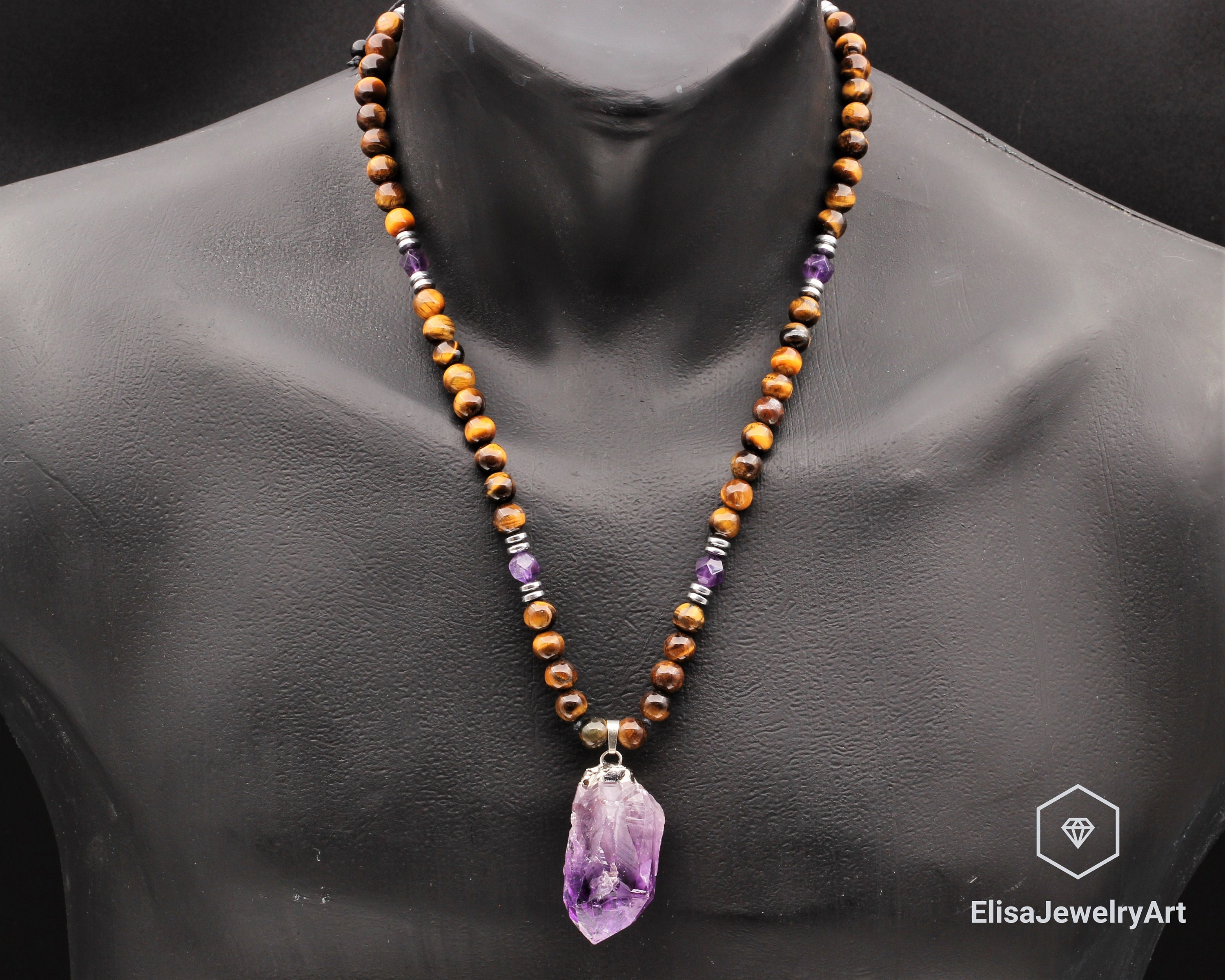 Natural Raw Amethyst Pendant Natural Amethyst Hematite Tiger - Etsy